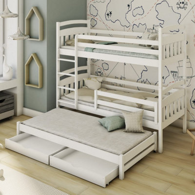Space-Saving White Matt Bunk Bed with Trundle & Integrated Storage ...