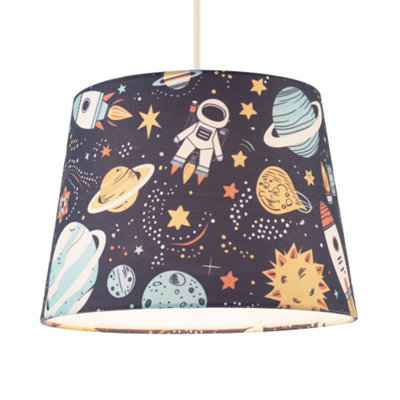 Space Themed Childrens Lamp Shade with Rockets Planets and Astronauts