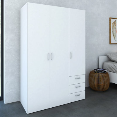 Space Wardrobe - 3 Doors 3 Drawers in White 2000 (W) 115 X (H) 200.4 X ...