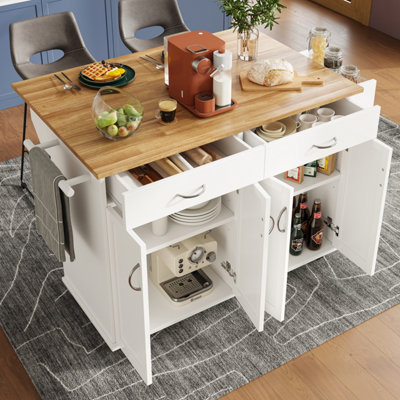 Spacious Rolling Kitchen Island Trolley with Adjustable Shelf, 2 ...
