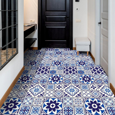 Spanish & Moroccan Blue Tiles Self-adhesive kitchen bathroom home floor ...