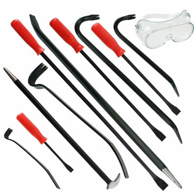 SPARES2GO 10 Piece Crowbar Long Wrecking Crow Bar Rod Steel Flat Pry ...