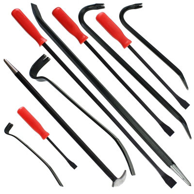 SPARES2GO 10 Piece Crowbar Long Wrecking Crow Bar Rod Steel Flat Pry ...