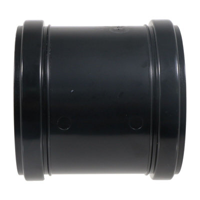 SPARES2GO 110mm 4" Soil Waste Pipe Double Socket Push Fit Straight Slip Coupler (Black)