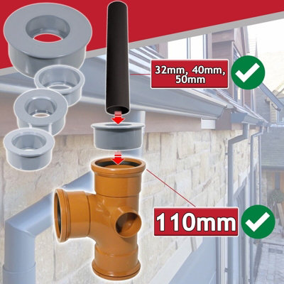 SPARES2GO 110mm Soil Pipe Reducer + 32mm 40mm 50mm Boss Adaptor Solvent ...