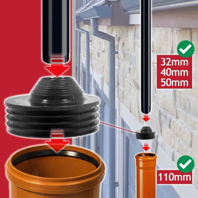 SPARES2GO 110mm Waste Reducer 32mm 40mm 50mm Push Fit Soil Pipe ...