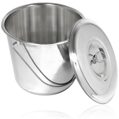 SPARES2GO 12 Litre Bucket and Lid Large Heavy Duty Stainless Steel ...