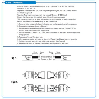 SPARES2GO 12 Metre Cable & Lead Plug + 2 Core Pin Coupler Connector ...