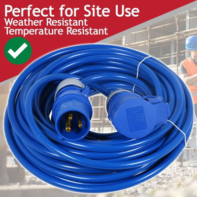SPARES2GO 16A Extension Lead 14m 240V 2.5mm Outdoor Construction Site ...
