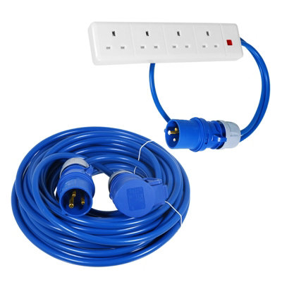 SPARES2GO 16A Hook Up Extension Lead 14m 240V 1.5mm + 4 Gang Way 13A 1m ...