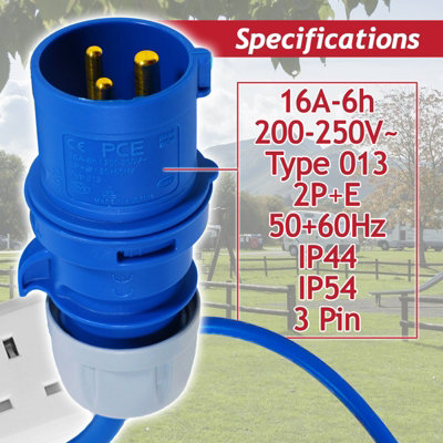 SPARES2GO 16A Hook Up Extension Lead 14m 240V 1.5mm + 4 Gang Way 13A 1m ...