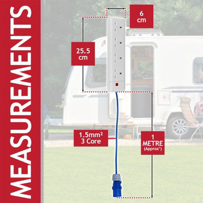 SPARES2GO 16A Plug to 13A 4 Gang Socket Caravan Motorhome Camping Hook ...