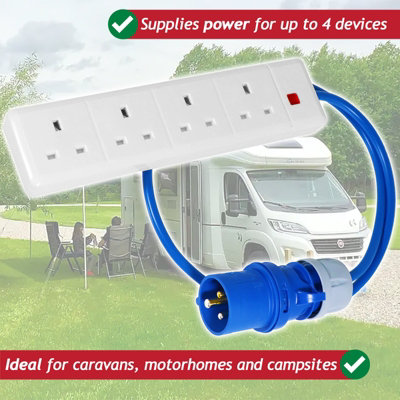 SPARES2GO 16A Plug to 13A 4 Gang Socket Caravan Motorhome Camping Hook ...