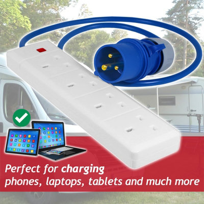 SPARES2GO 16A Plug to 13A 4 Gang Socket Caravan Motorhome Camping Hook ...