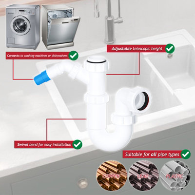 SPARES2GO 40mm Telescopic Sink Trap Kitchen Washing Machine Dishwasher ...