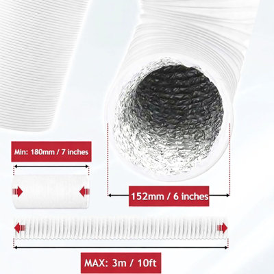 SPARES2GO Air Conditioning Duct Hose 6" PVC Flexible Vent Pipe 152mm 3 ...