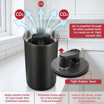 SPARES2GO Airtight Coffee Canister Vacuum Seal Lid Stainless Steel ...