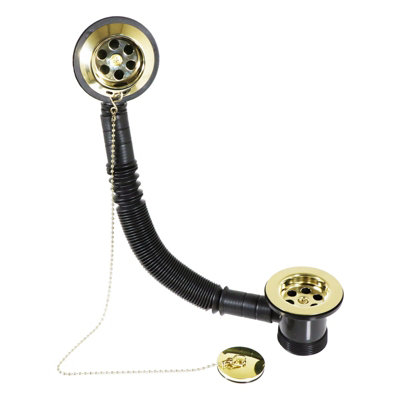 SPARES2GO Bath Combination Waste Plug and Chain Luxury Gold Brass ...