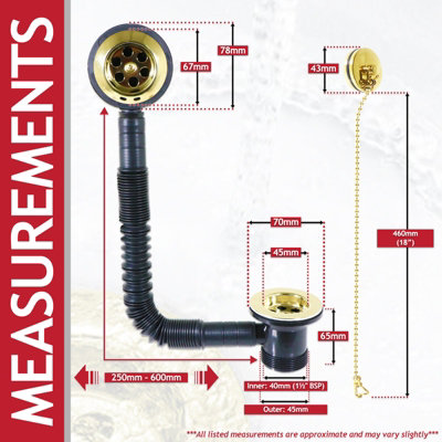 SPARES2GO Bath Combination Waste Plug and Chain Luxury Gold Brass ...