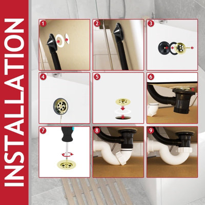 SPARES2GO Bath Combination Waste Plug and Chain Luxury Gold Brass ...
