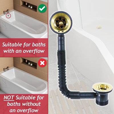 SPARES2GO Bath Combination Waste Plug and Chain Luxury Gold Brass ...