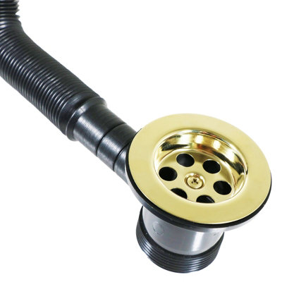 SPARES2GO Bath Combination Waste Plug and Chain Luxury Gold Brass ...