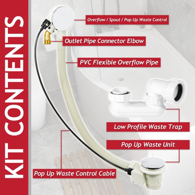 SPARES2GO Bath Filler Pop Up Waste Plug and Trap Overflow Spout Kit ...