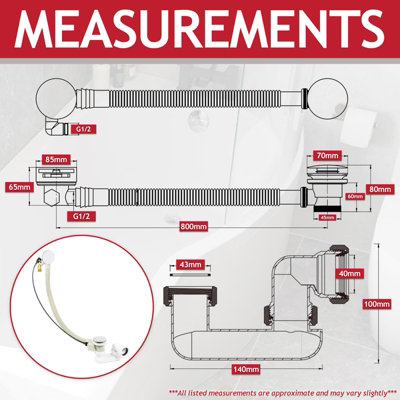 SPARES2GO Bath Filler Pop Up Waste Plug and Trap Overflow Spout Kit ...