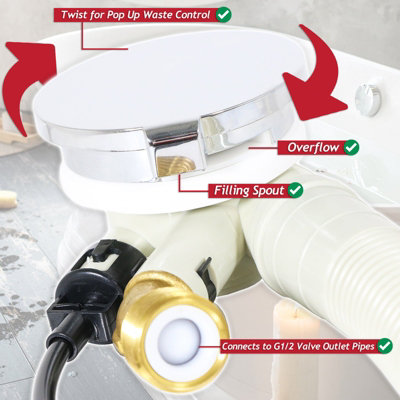 SPARES2GO Bath Filler Pop Up Waste Plug and Trap Overflow Spout Kit ...