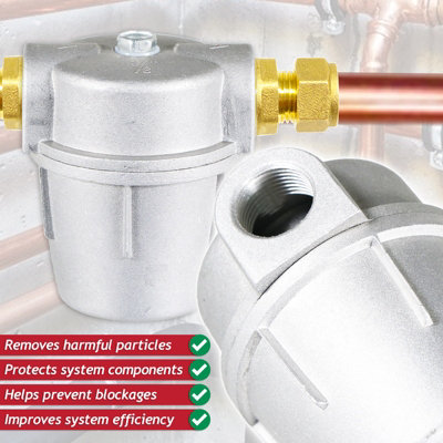 SPARES2GO Boiler Filter 3/8" Aluminium Inline Central Heating Oil Fired ...
