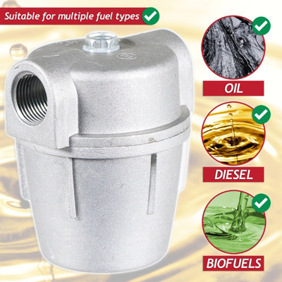 SPARES2GO Boiler Filter 3/8" Aluminium Inline Central Heating Oil Fired ...