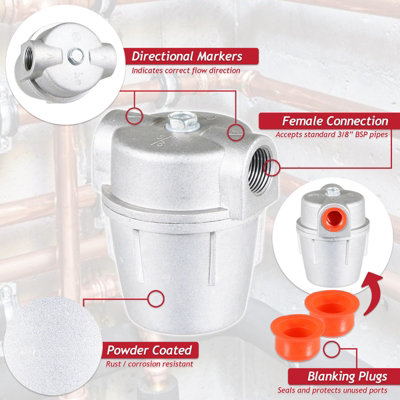 SPARES2GO Boiler Filter 3/8" Aluminium Inline Central Heating Oil Fired ...