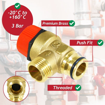 SPARES2GO Boiler Pressure Relief Safety Valve 3 Bar 1/2" BSP Male x ...