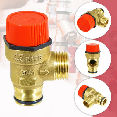 SPARES2GO Boiler Pressure Relief Safety Valve 3 Bar 1/2" BSP Male x ...