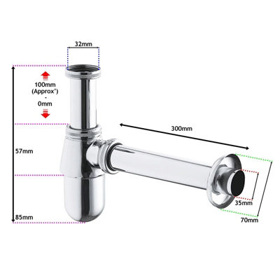SPARES2GO Bottle Waste Trap 32mm Adjustable Chrome Silver 35mm Pipe ...