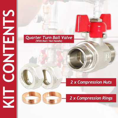 SPARES2GO Butterfly Lever Compression Ball Valve Quarter Turn Water ...