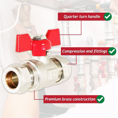 SPARES2GO Butterfly Lever Compression Ball Valve Quarter Turn Water ...