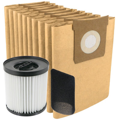 SPARES2GO Cartridge Filter Sleeve + 10 Dust Bags for Titan TTB774VAC ...