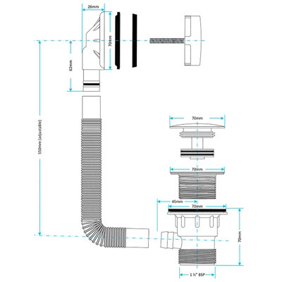 SPARES2GO Clicker Bath Waste Plug 40mm 1.5" Combination Click Clack ...