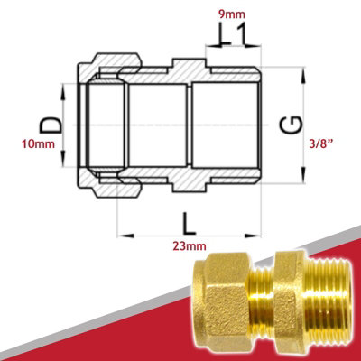 SPARES2GO Compression Connector 10mm x 3/8" BSP Male Straight Brass ...