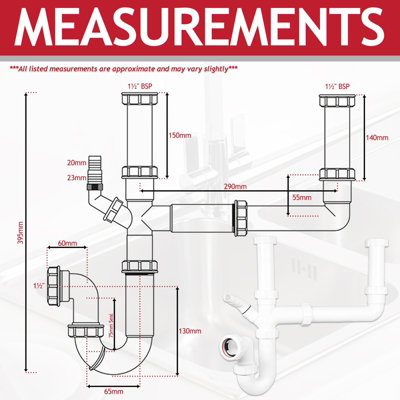 SPARES2GO Double Bowl Sink Waste Kitchen Washing Machine Dishwasher P ...