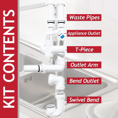 SPARES2GO Double Bowl Sink Waste Kitchen Washing Machine Dishwasher P ...
