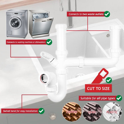 SPARES2GO Double Bowl Sink Waste Kitchen Washing Machine Dishwasher P ...