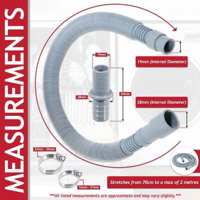 SPARES2GO Drain Hose Extension Kit 2m Washing Machine Dishwasher Waste ...