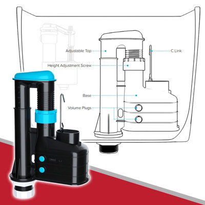 SPARES2GO Dual Flush Toilet Syphon Height Adjustable 7.5" to 9.5" WC ...