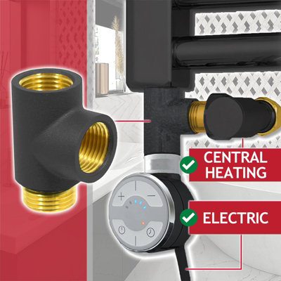 SPARES2GO Dual Fuel T Piece Towel Radiator Heating Element Connector ...