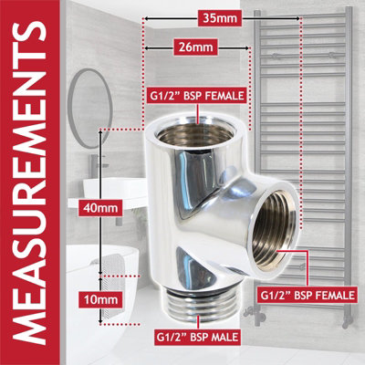 SPARES2GO Dual Fuel T Piece Towel Radiator Heating Element Connector ...