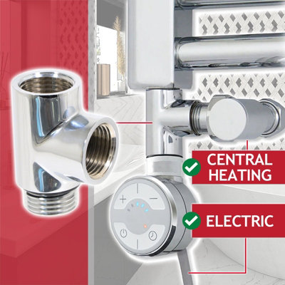 SPARES2GO Dual Fuel T Piece Towel Radiator Heating Element Connector ...