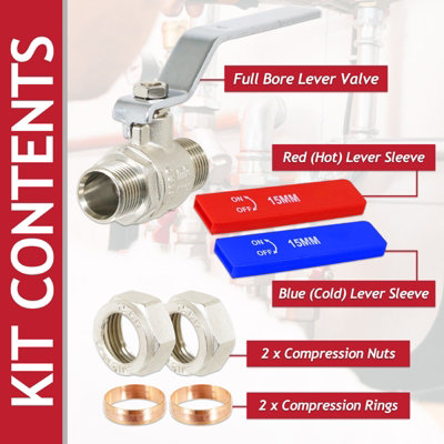 SPARES2GO Full Bore Lever Ball Valve Isolating Stop Tap Kit with Blue ...