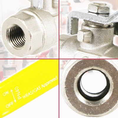 SPARES2GO Gas Lever Ball Valve Full Bore PN40 Brass On Off Female x ...